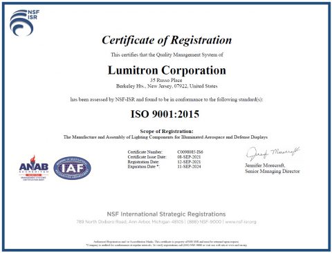 ISO Certificate - Lumitron Aerospace Lighting Components
